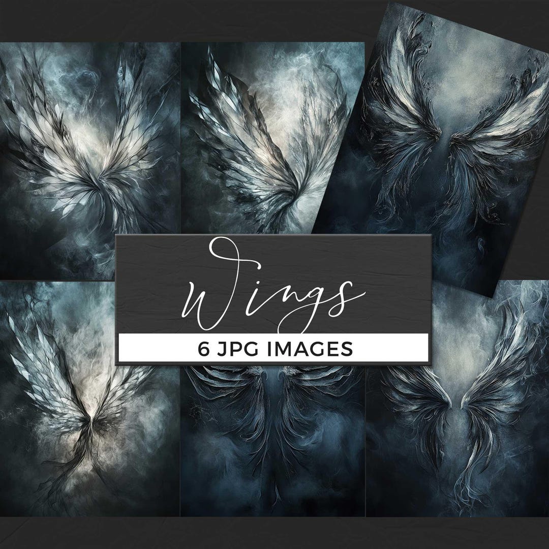 Smoky Angel Wings Pack, 6 JPG Fantasy Wing Backgrounds, Ethereal Dark ...