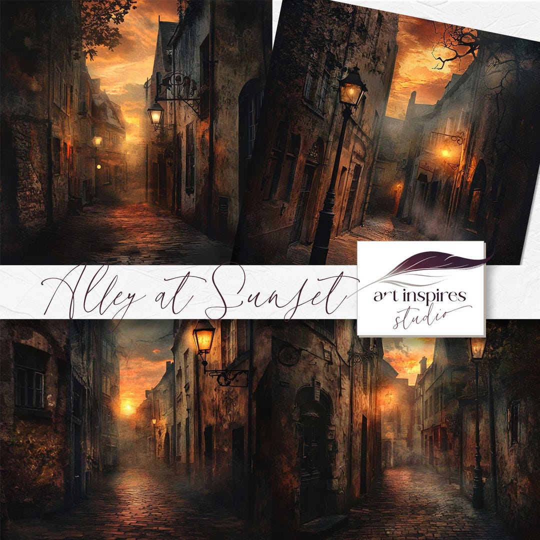 Village Sunset Backdrop, Alley Dusk Background, Country Town Overlay ...