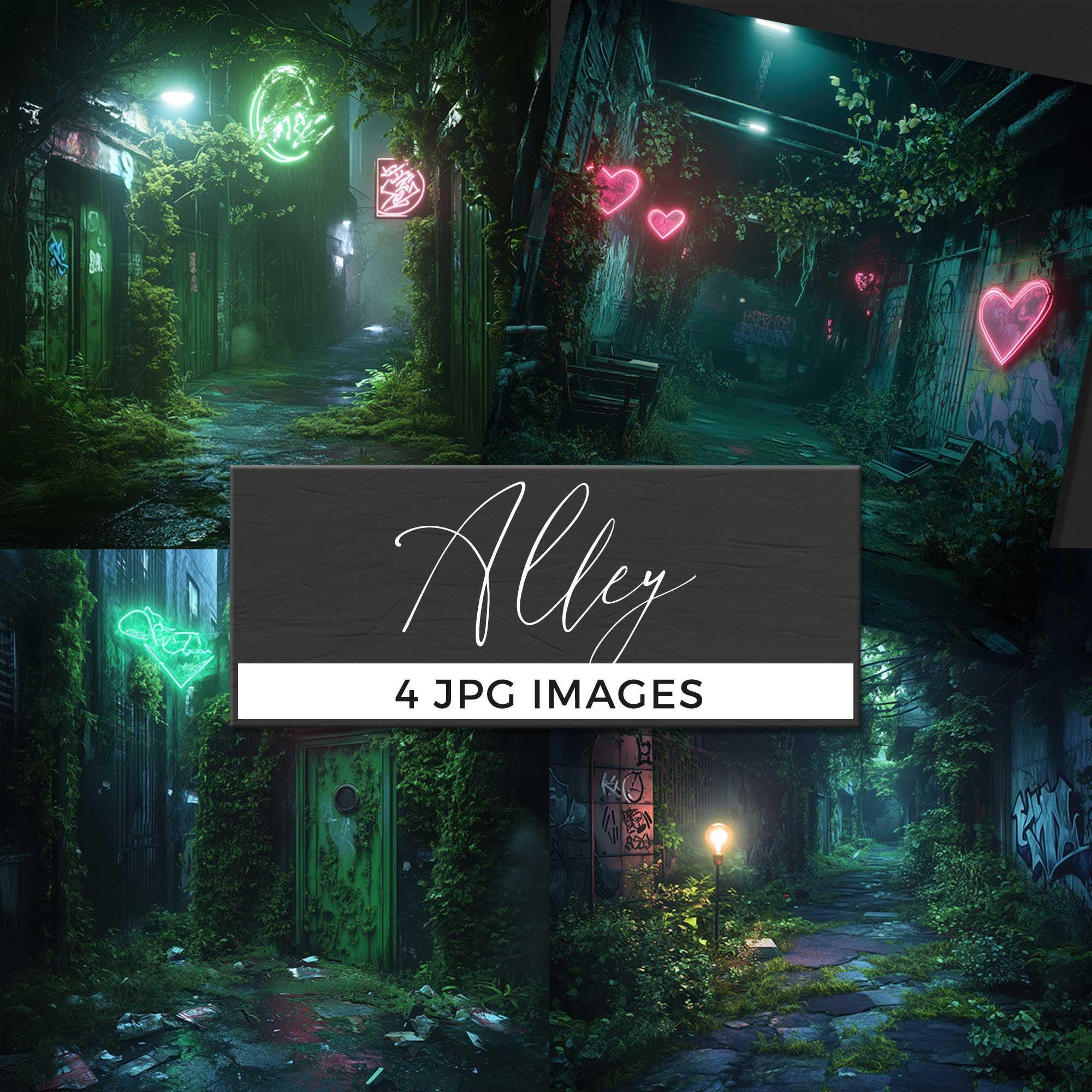 Abandoned Urban Alley Digital Background, Overgrown Graffiti Scene ...