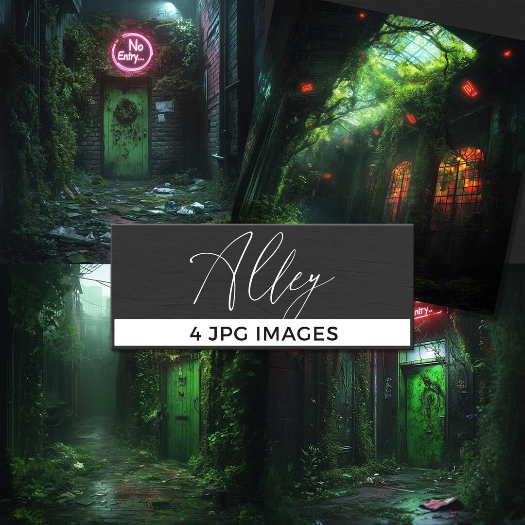 Dystopian Alleyway Digital Background, Overgrown Urban Printable, Sci ...