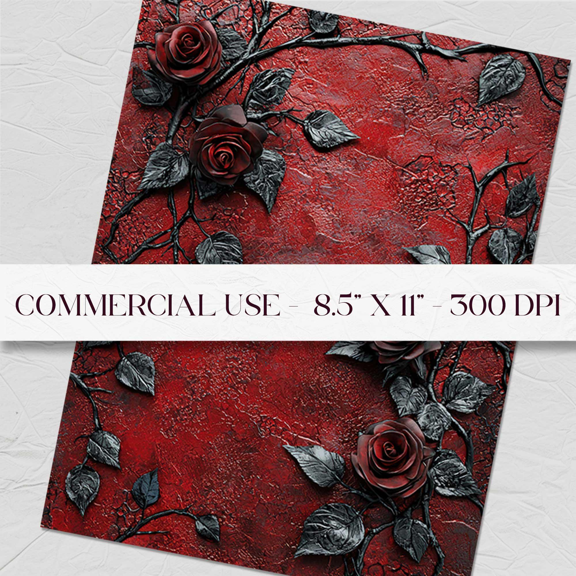 Dark Gothic Red Rose Digital Background, Elegant Black Thorn Floral ...