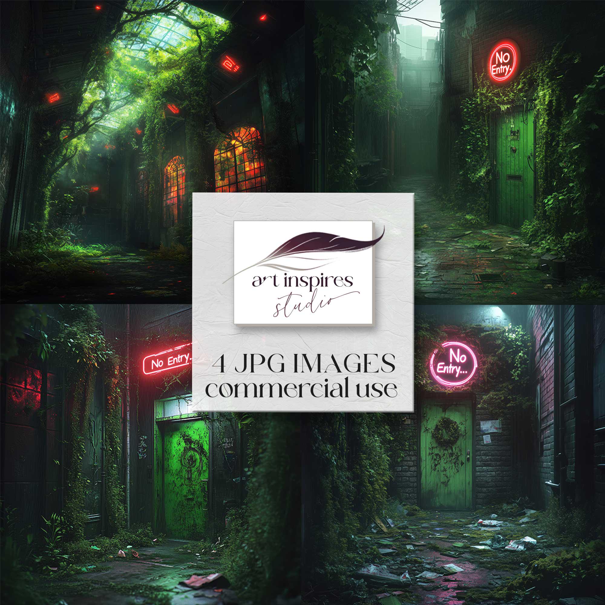 Dystopian Alleyway Digital Background, Overgrown Urban Printable, Sci ...