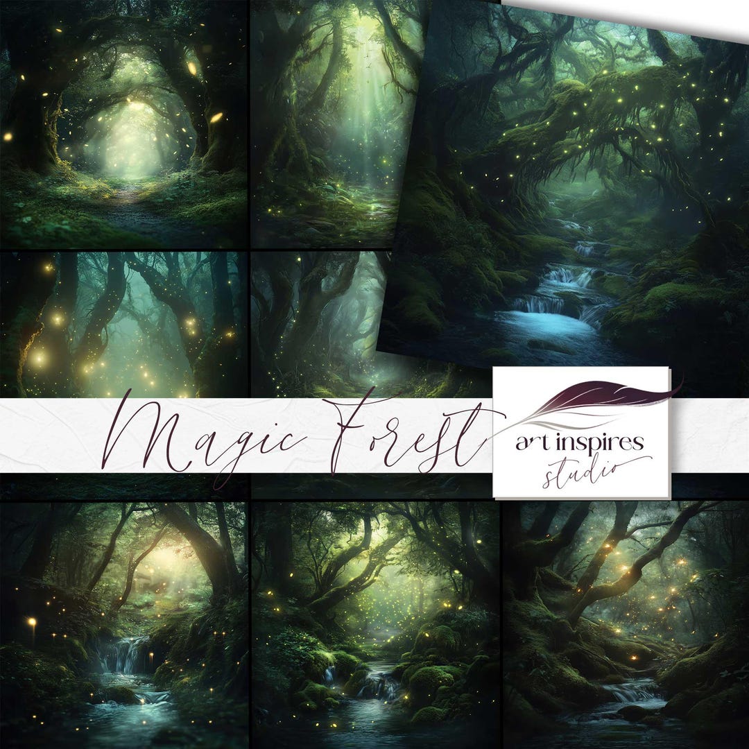 Enchanted Forest Path Digital Background, Fantasy Woodland Scene ...