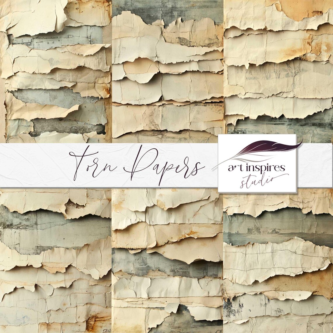Torn Vintage Paper Textures, Ripped Pages Digital Backdrop, Layered ...
