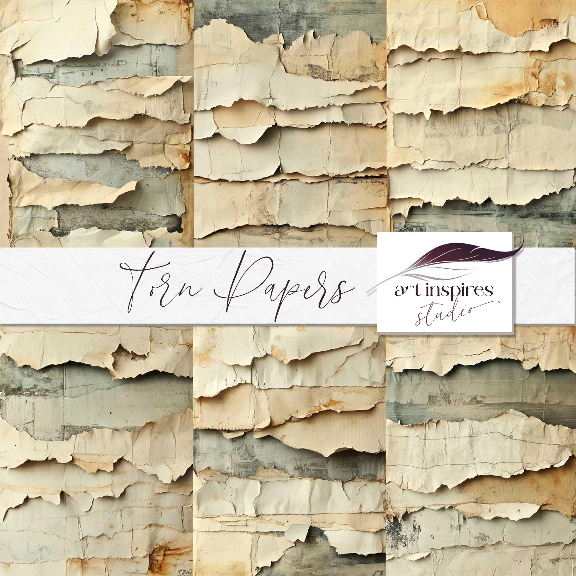 Torn Vintage Paper Textures, Ripped Pages Digital Backdrop, Layered ...