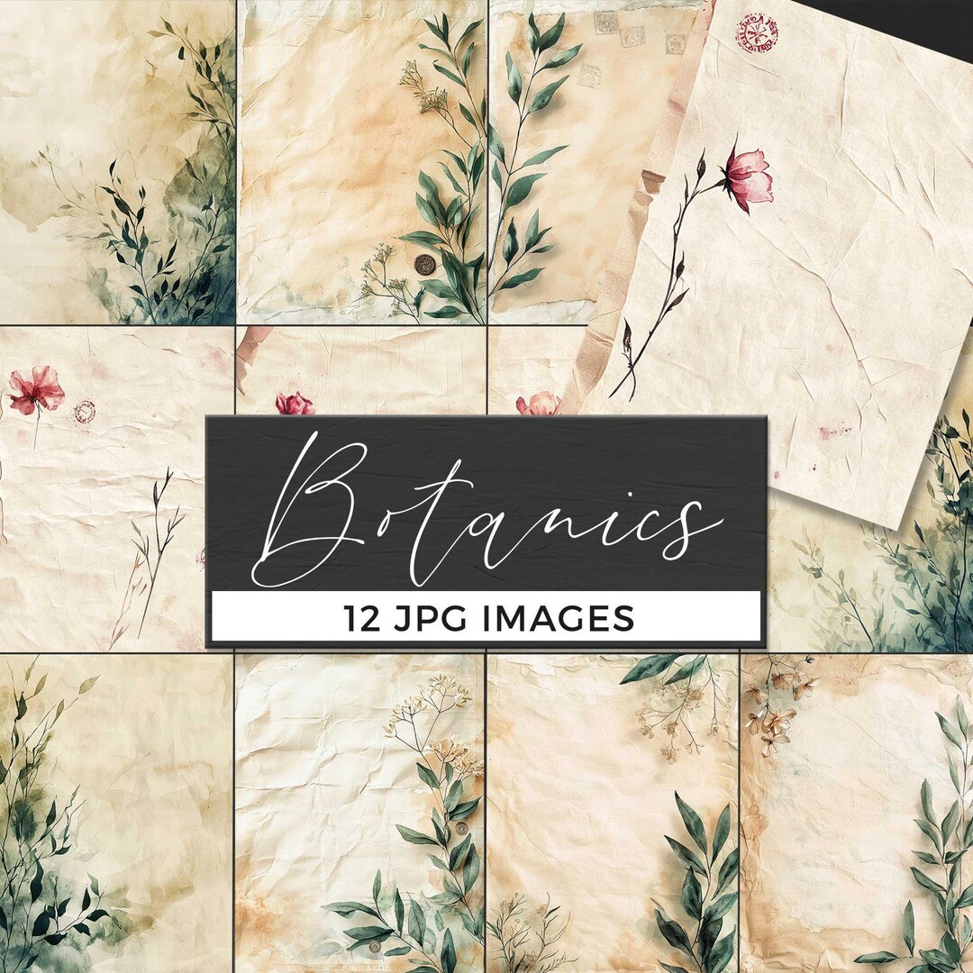 Vintage Botanical Digital Papers, Aesthetic Aged Paper Backgrounds ...