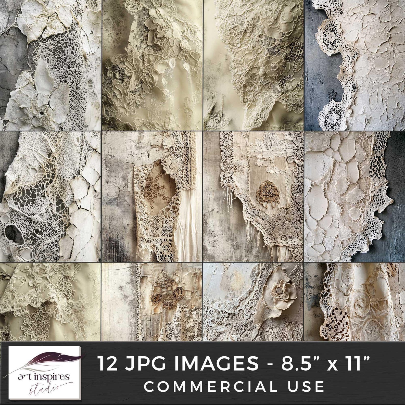 Vintage Old Lace Papers, Torn Vintage Lace Textures, Digital Art Pages ...