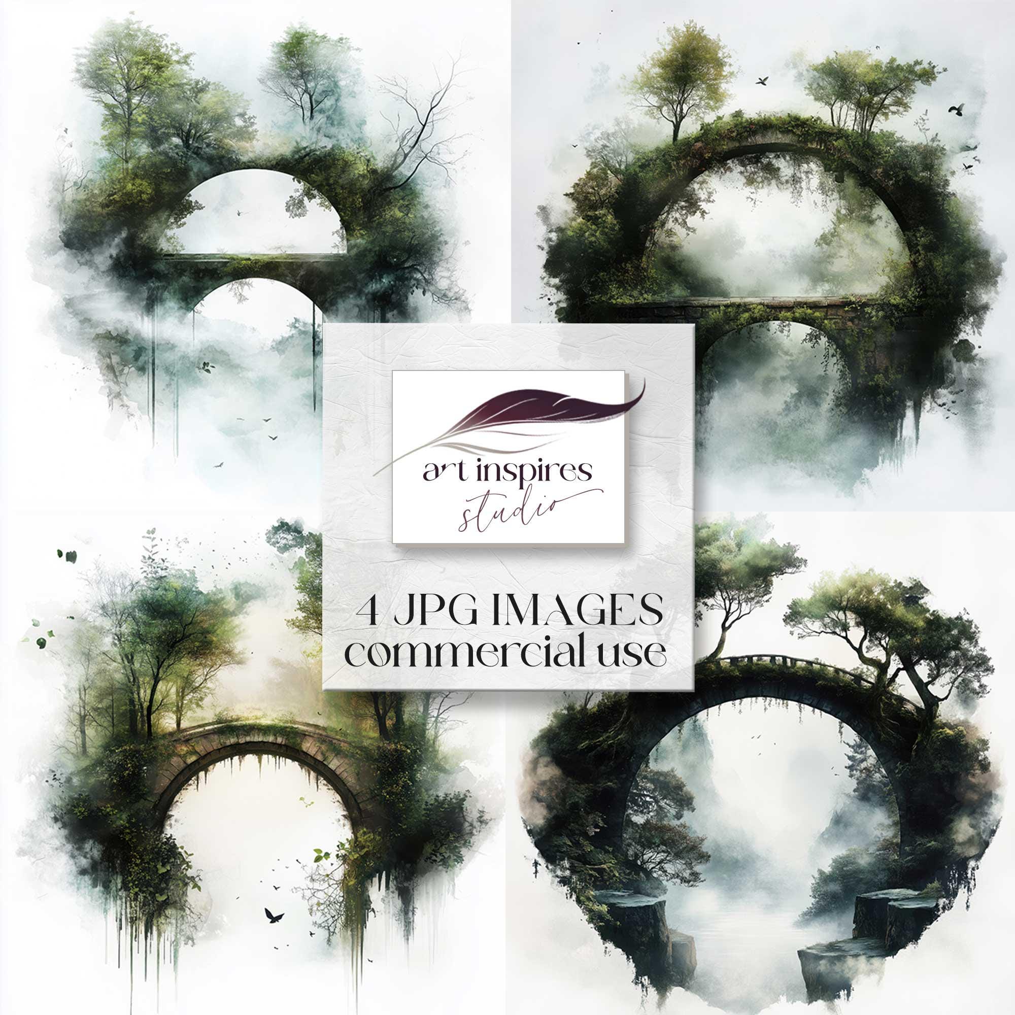 Forest Bridges Overlay, Garden Bridge Printable, Illustrative Backdrop ...