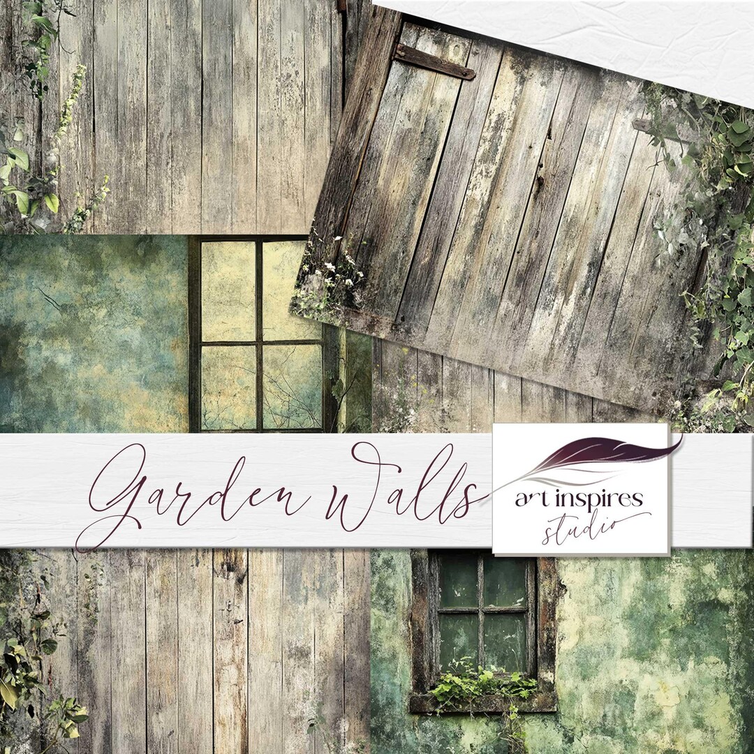 Rustic Garden Walls Digital Art Papers, DOWNLOAD, Vintage Gates, Grunge ...