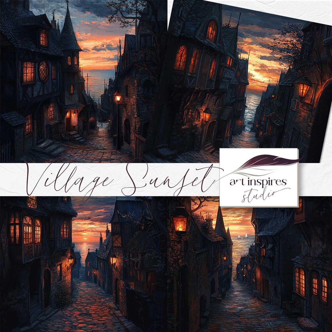 Village Sunset Backdrop, Alley Dusk Background, Country Town Overlay ...