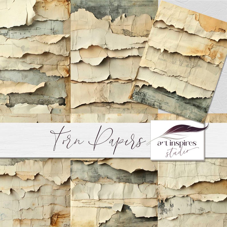 Torn Vintage Paper Textures, Ripped Pages Digital Backdrop, Layered ...