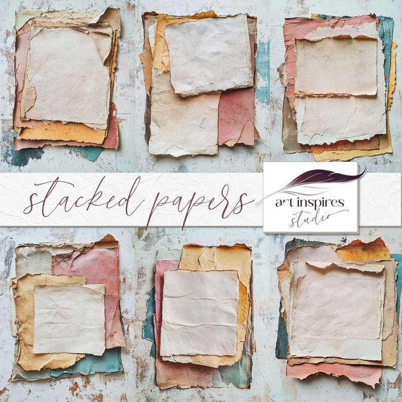 Stacked Vintage Paper Textures, Torn Pages Digital Backdrop, Layered ...