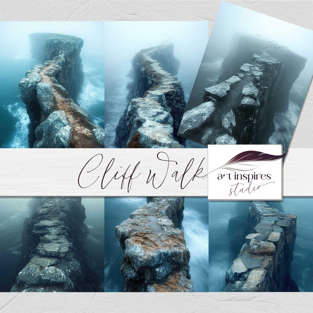 Ocean Cliff Printable Backdrop, Seaside Wall Art, Sea Wall Scene ...