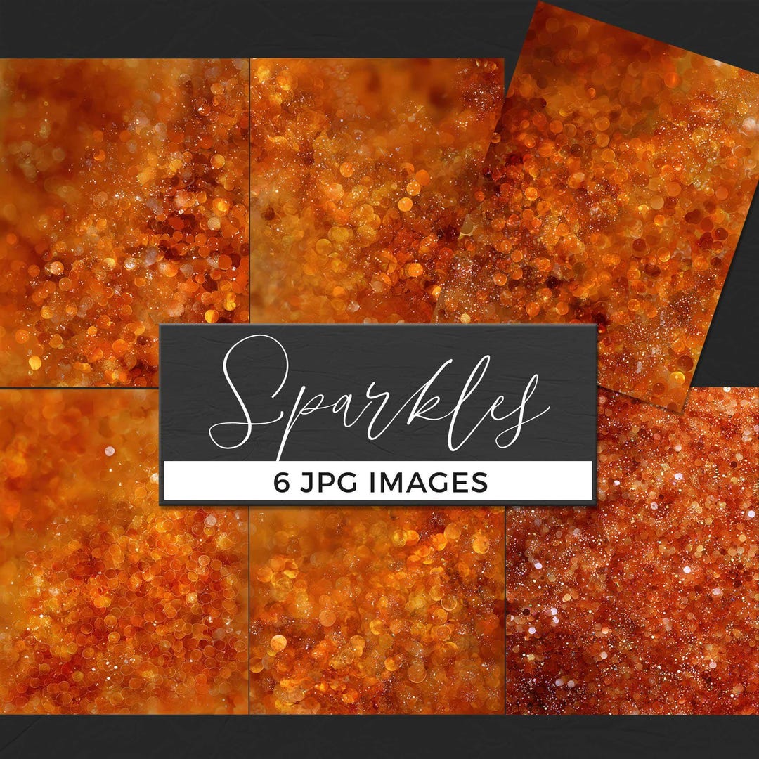 Orange Sequins Backgrounds, 6 Copper Sparkle Images, Glitter Digital ...