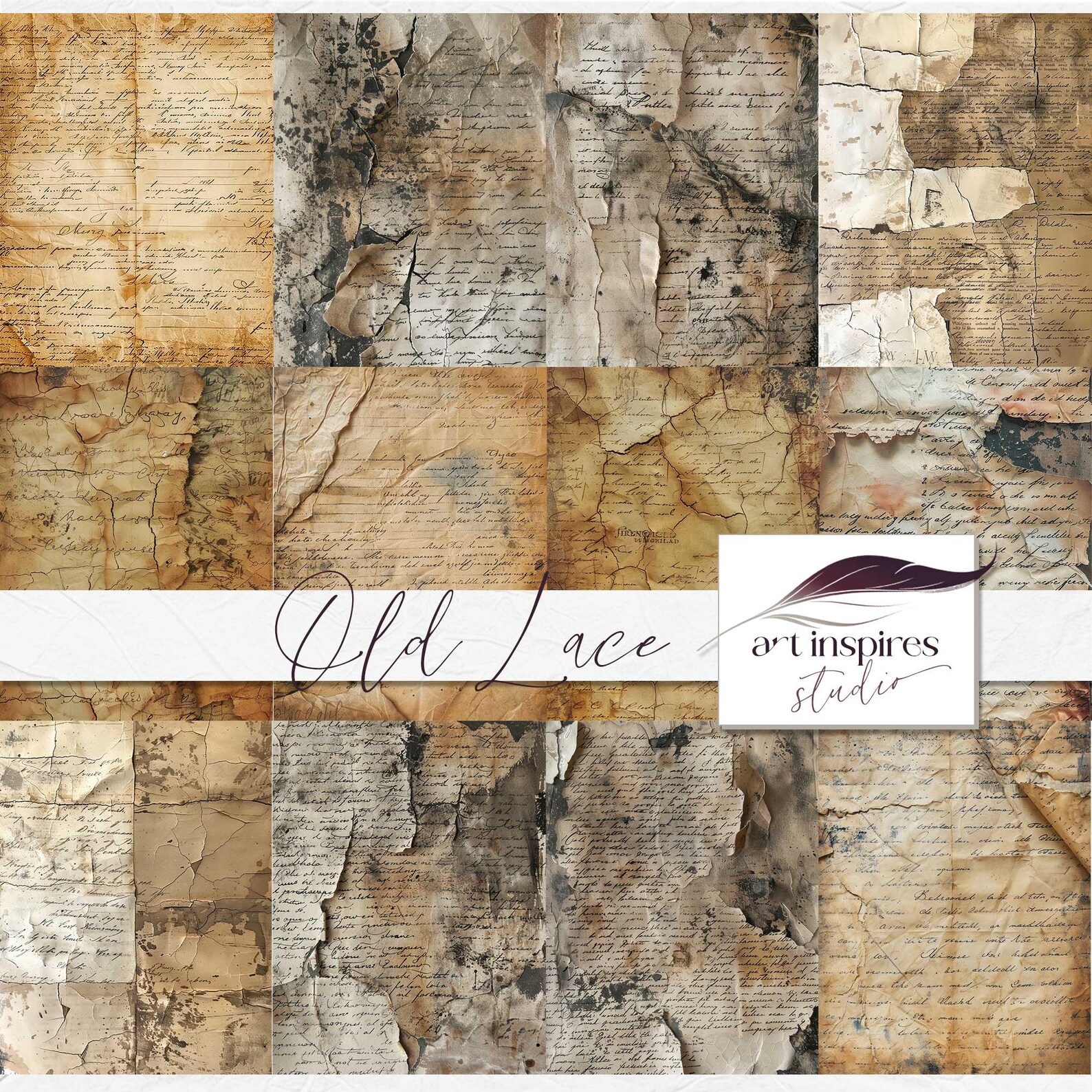 Burnt Vintage Script Digital Background, Torn Paper Texture for Junk ...