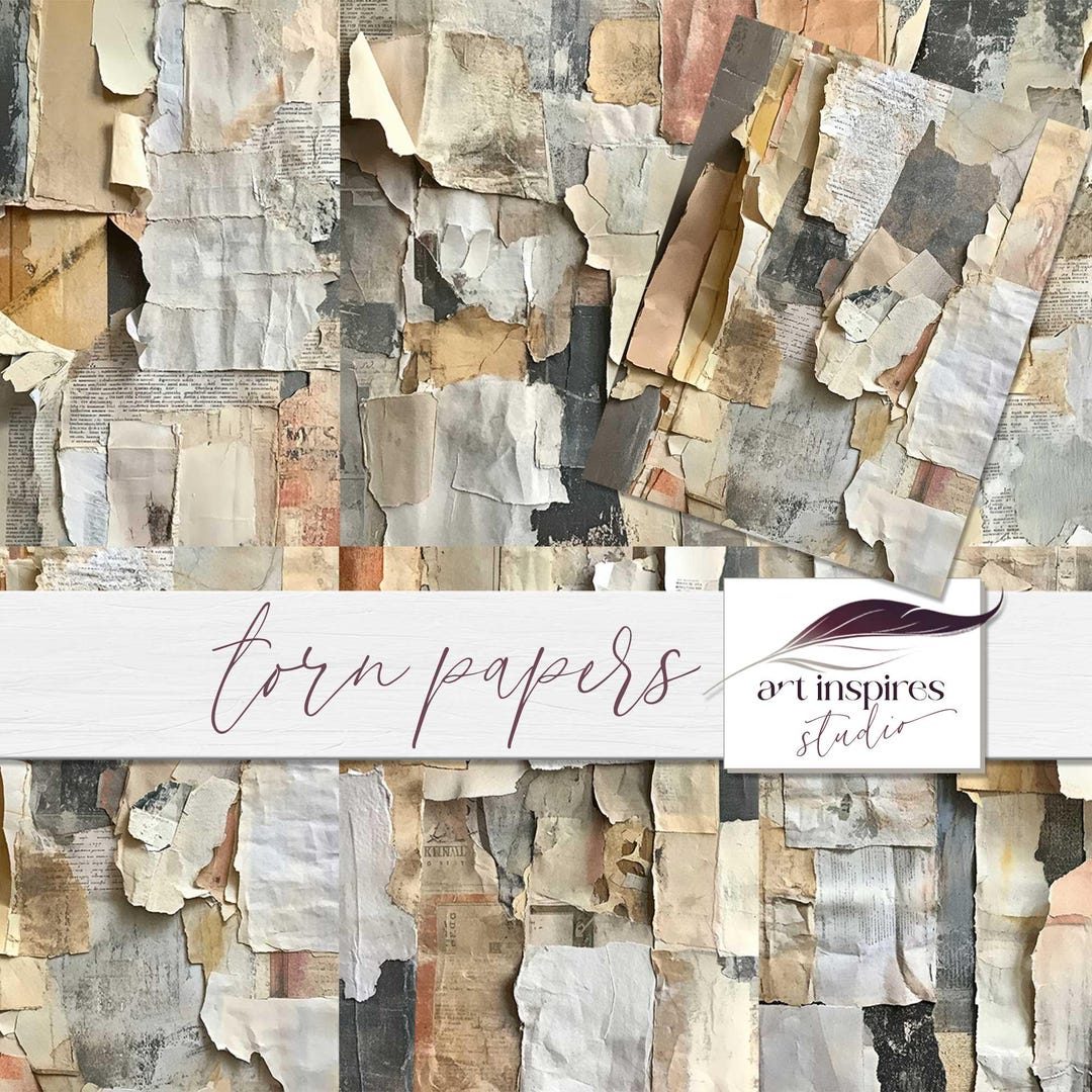 Vintage Paper Scrap Textures, Ripped Pages Digital Backdrop, Layered ...