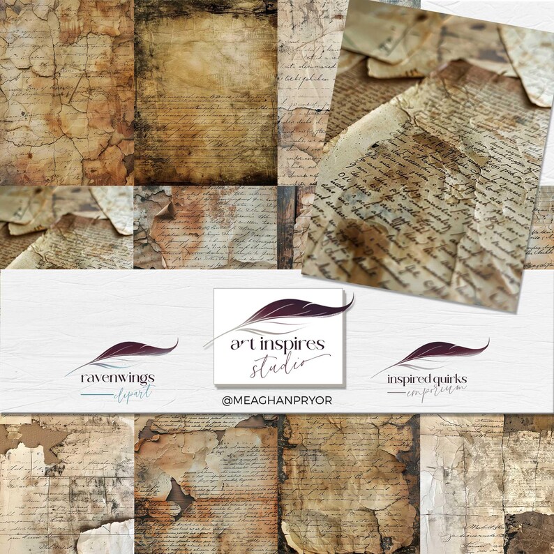 Vintage Handwritten Digital Paper, Aged Script Texture Background, Antique Grunge Printable ...