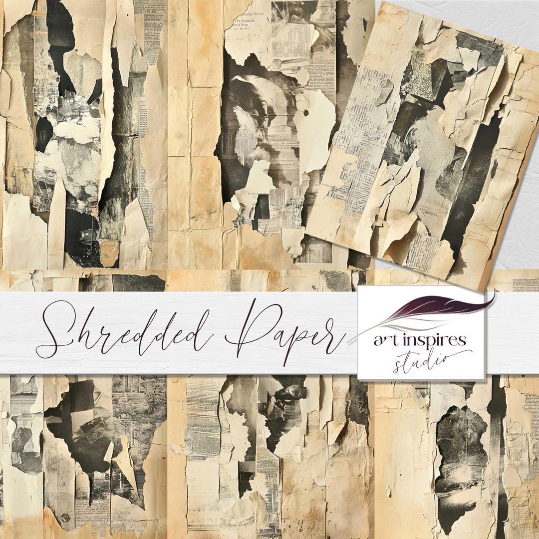 Shredded Vintage Paper Textures, Torn Pages Digital Backdrop, Layered ...
