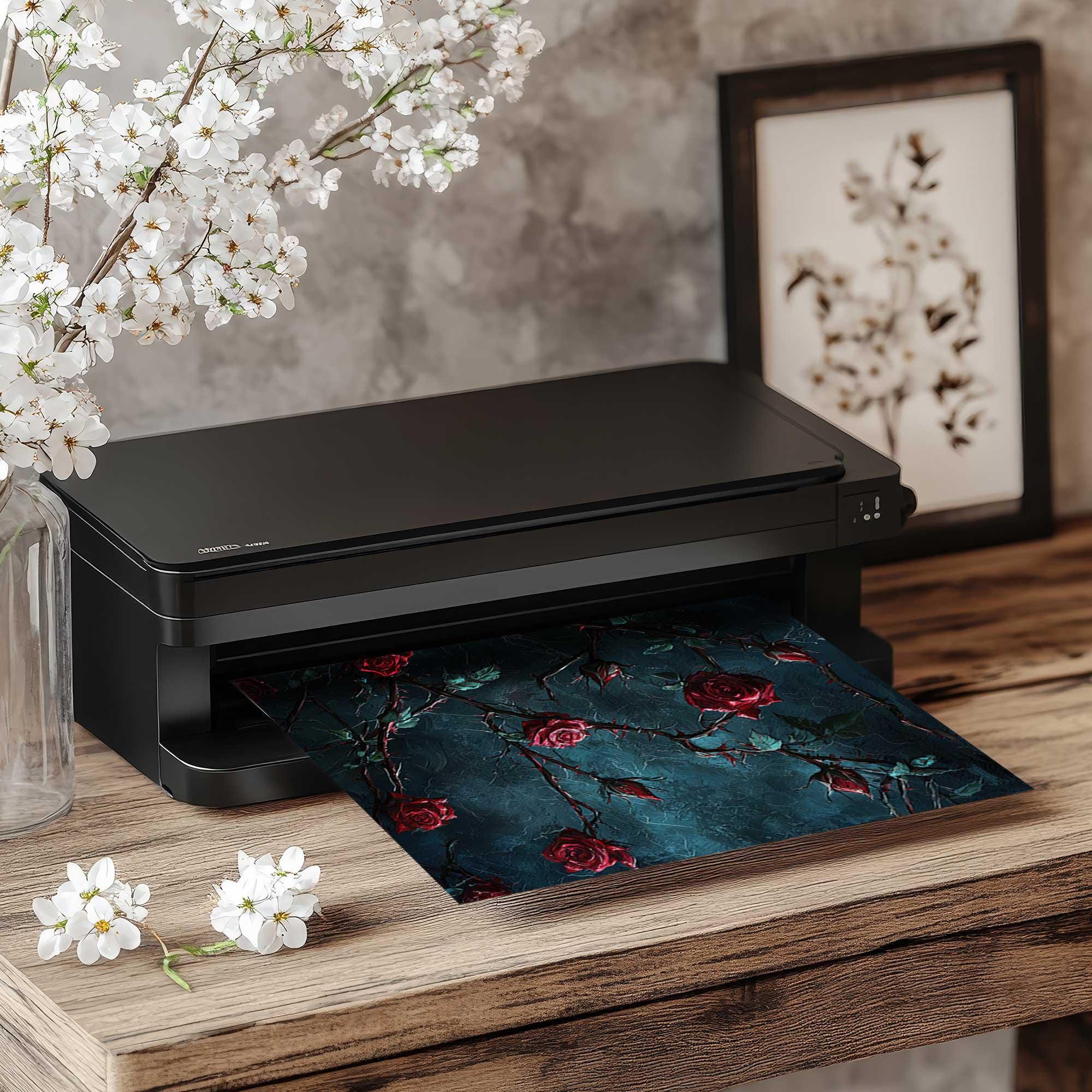 Dark Gothic Red Rose Digital Background, Elegant Black Thorn Floral ...