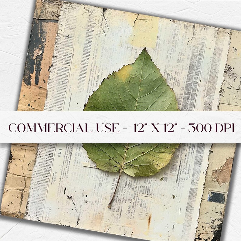 Green Leaf Digital Paper, Rustic Textured Background, Vintage Collage ...