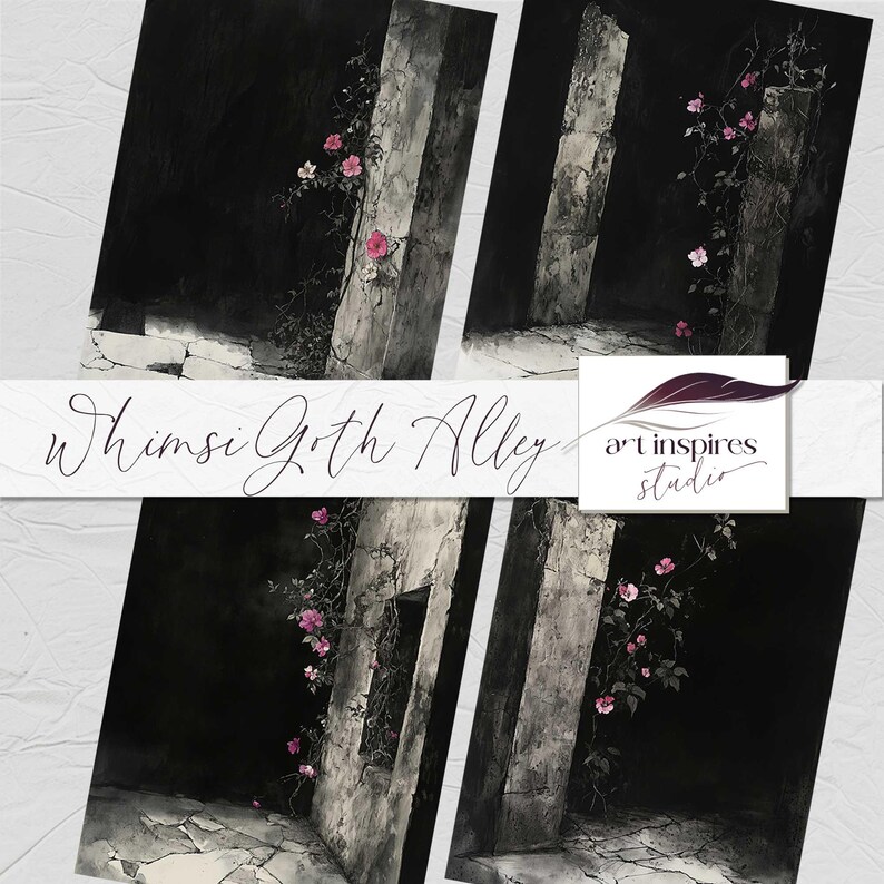 Dark Gothic Floral Digital Background, Moody Grunge Flowers Texture ...