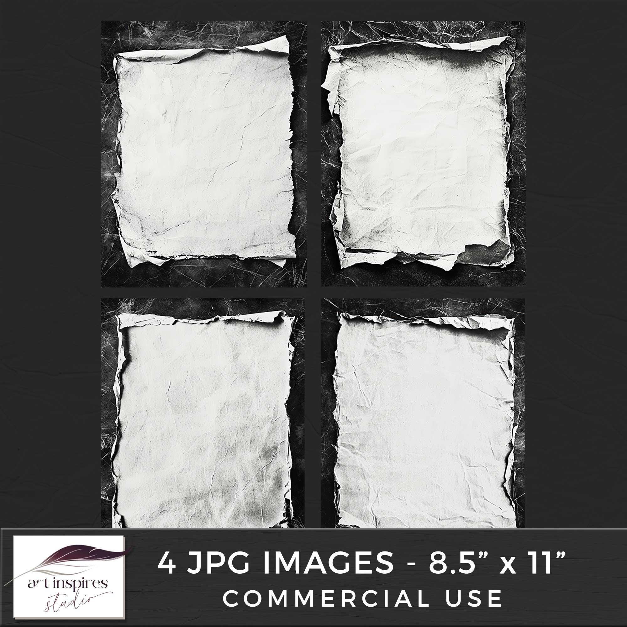 Torn Paper Edge Texture Overlay, Grunge White on Black Digital, Junk ...