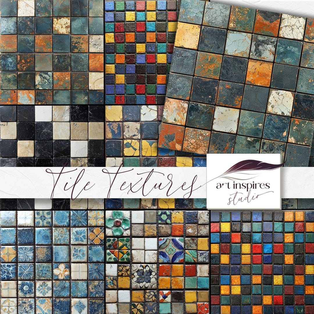 Rustic Aged Tile Texture Digital Background, Vintage Cracked Mosaic ...