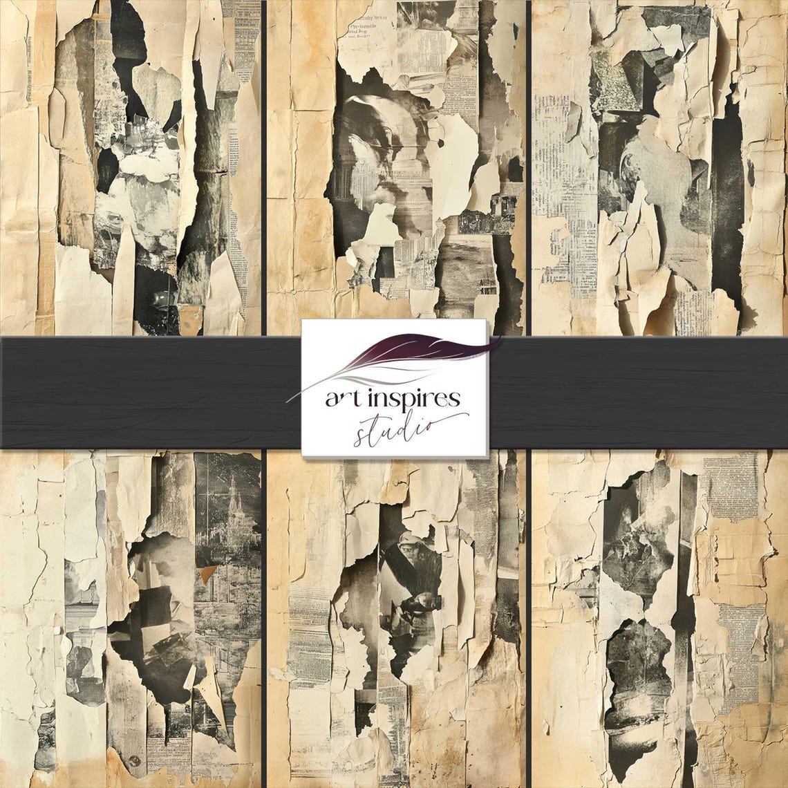 Shredded Vintage Paper Textures, Torn Pages Digital Backdrop, Layered ...