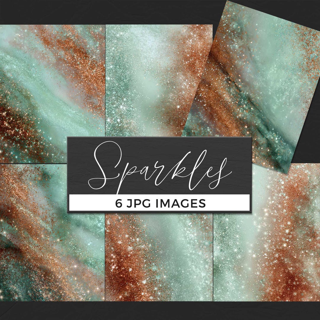Mint and Copper Sparkle Backgrounds, 6 Glitter Texture Images, Orange ...