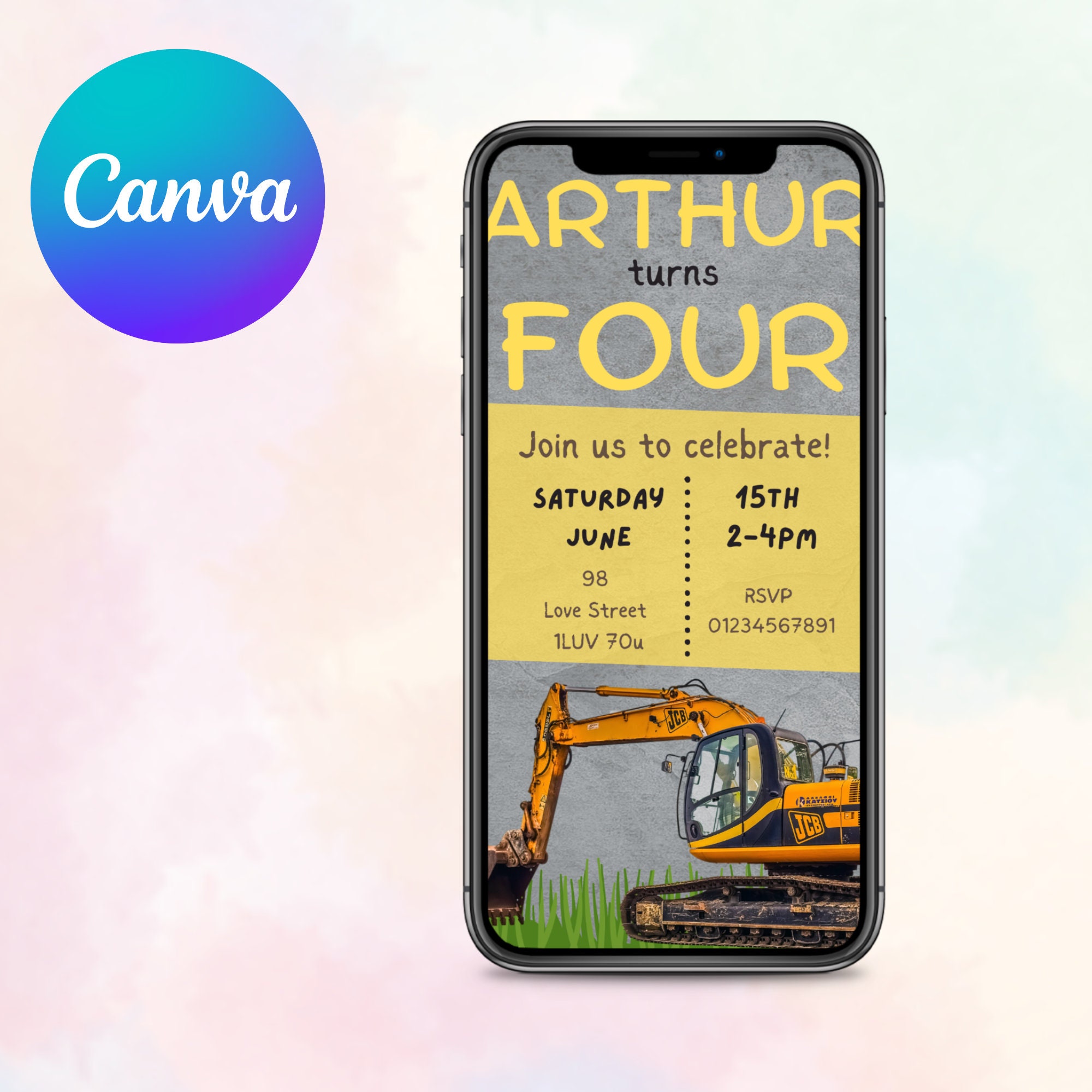 DIY Digital Digger Party Invitation Canva Template | Electronic ...