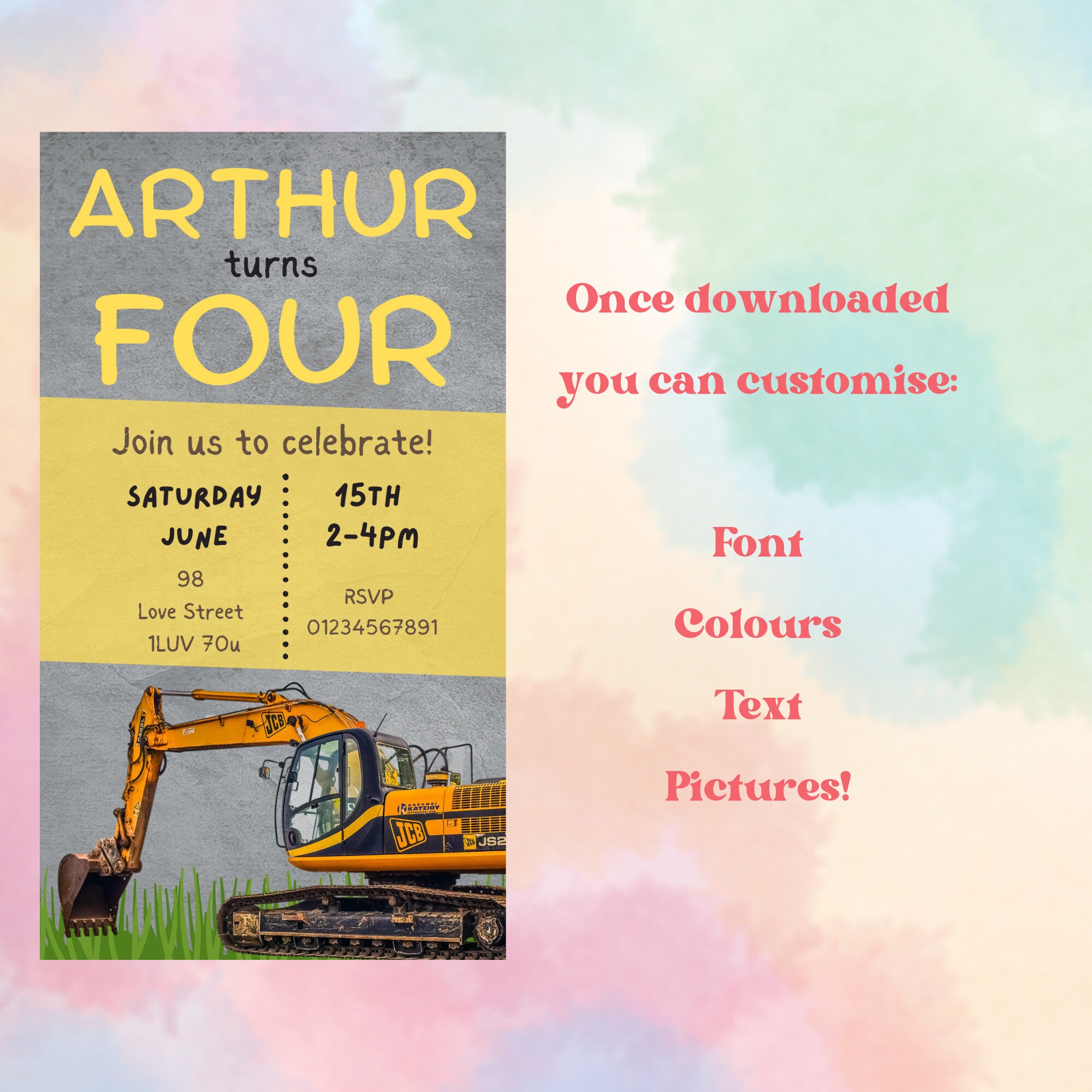 DIY Digital Digger Party Invitation Canva Template | Electronic ...