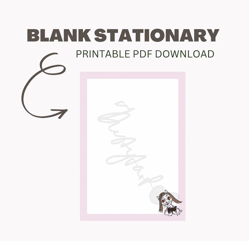 Blank Cat A4 Printable PDF Stationary Writing Paper Notes Journal Page ...