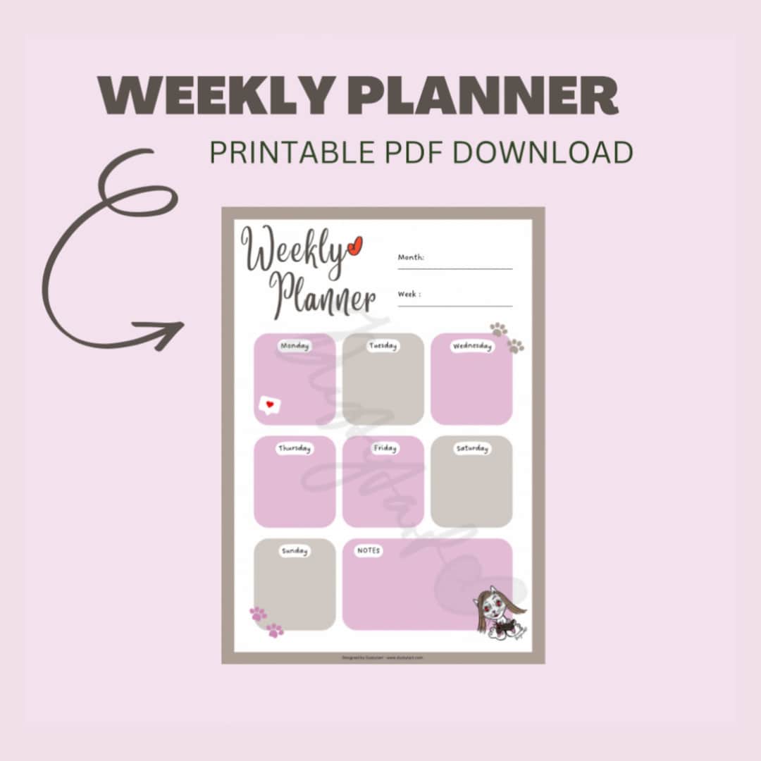 Weekly Cat Lover Printable A4 Planner, Cat Themed Schedule, Cool Pretty ...
