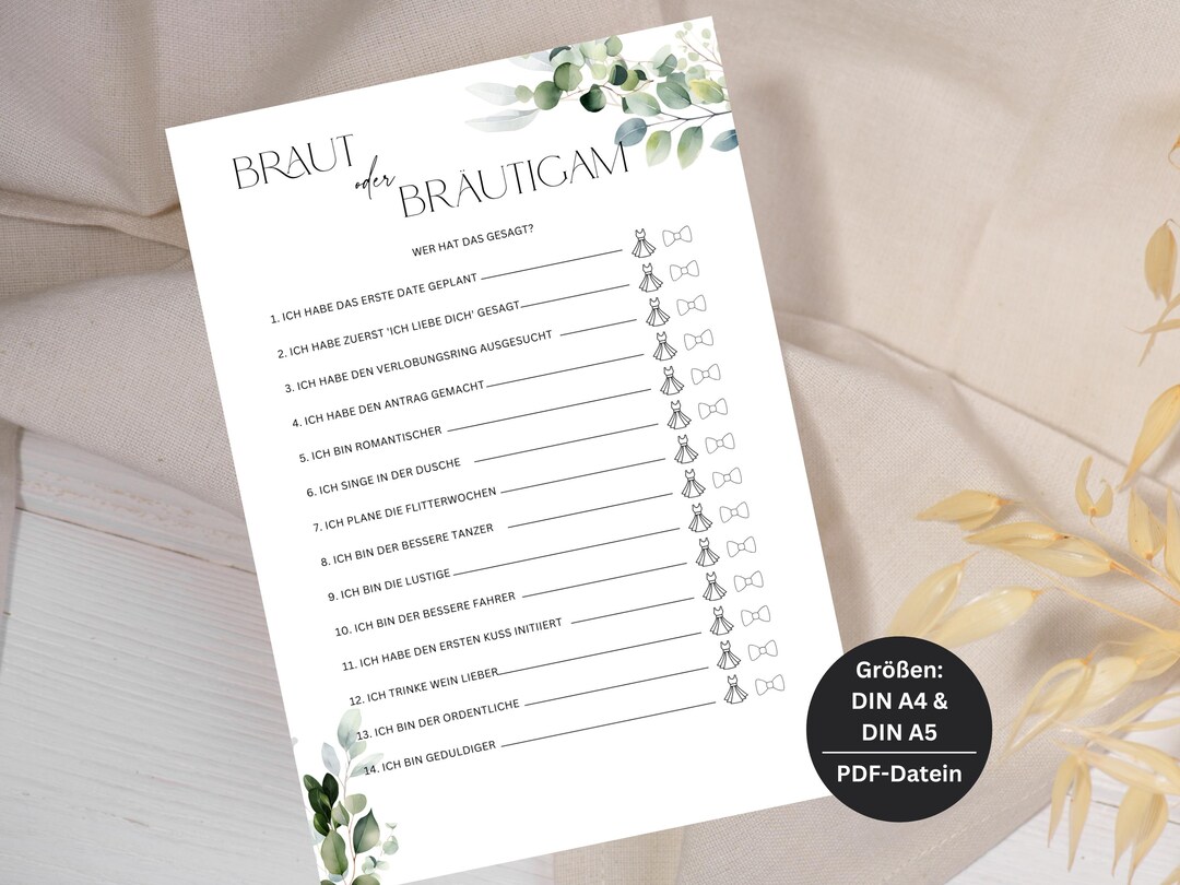 Bride or Groom, JGA Game Template, Eucalyptus Printable JGA Game ...