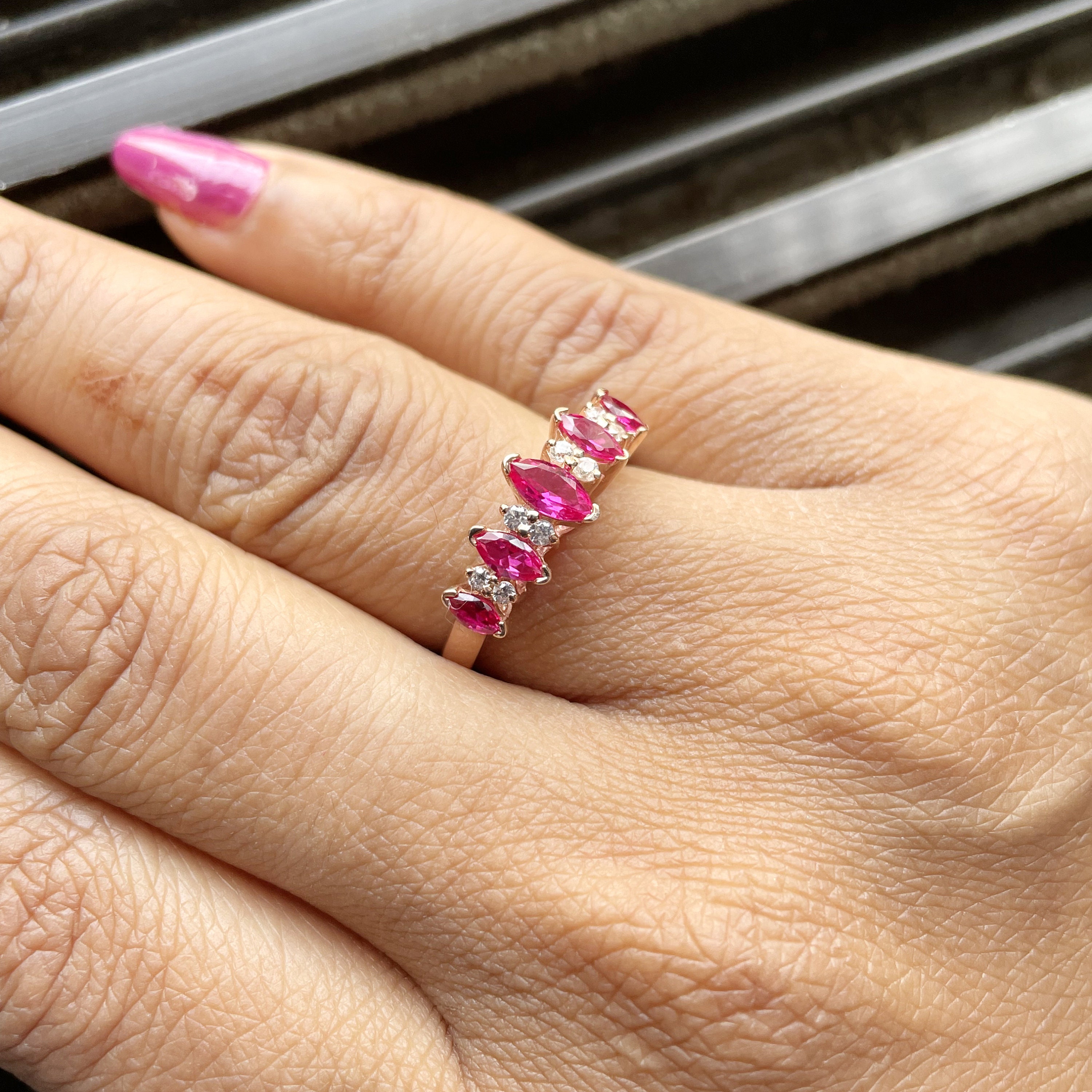 Marquise Ruby & Diamond Ring, Diamond Ring, Rings for Women, 14K Gold Finish 925 Silver Ruby ...