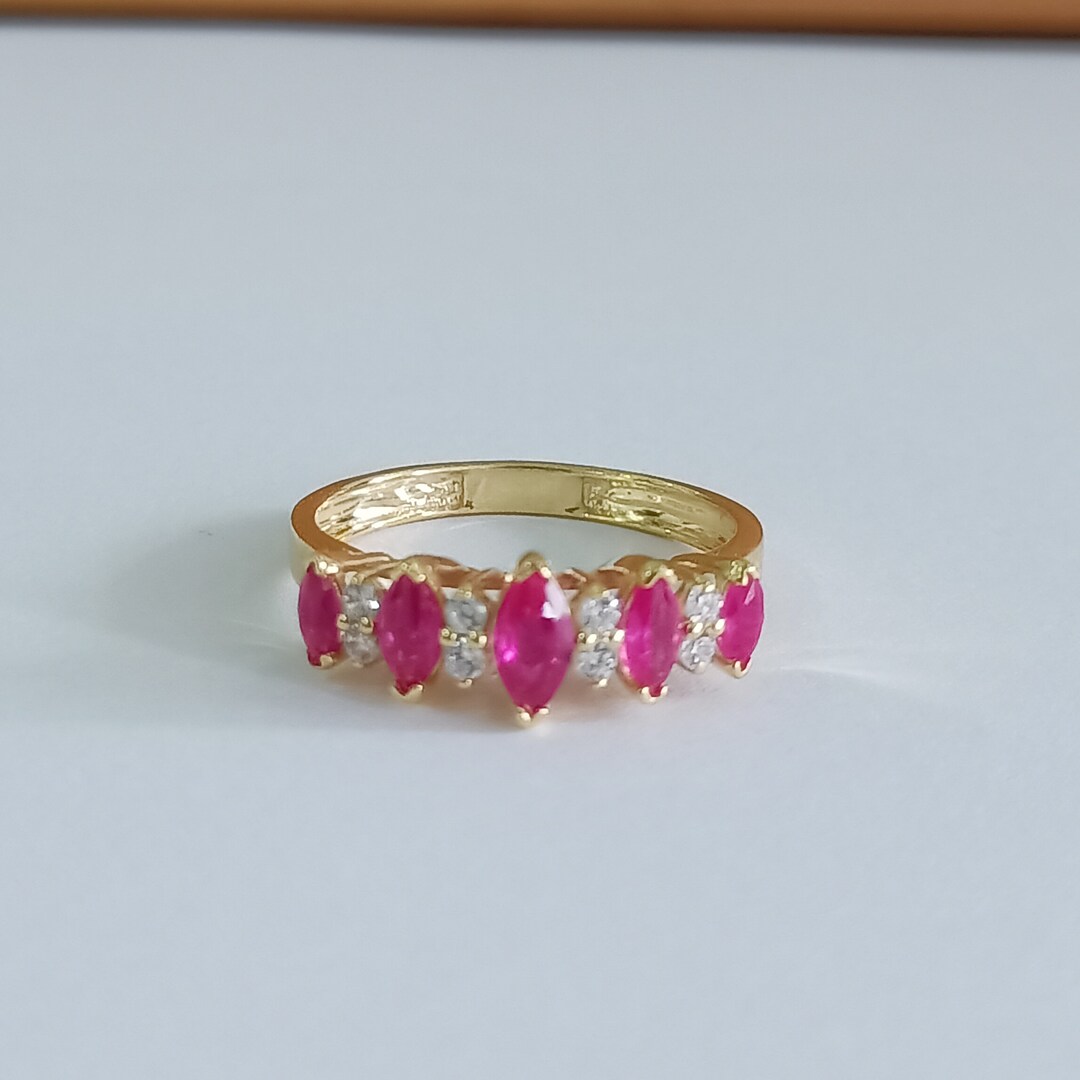 Marquise Ruby & Diamond Ring, Diamond Ring, Rings for Women, 14K Gold Finish 925 Silver Ruby ...