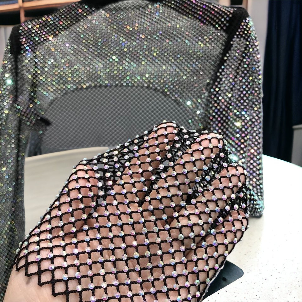 Bling Glam Rhinestone Long Sleeve Net Crop Top Beach Bikini Cover Mesh ...