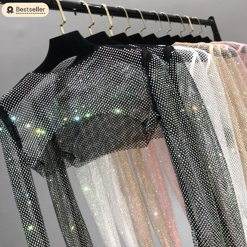 Bling Glam Rhinestone Long Sleeve Net Crop Top Beach Bikini Cover Mesh ...