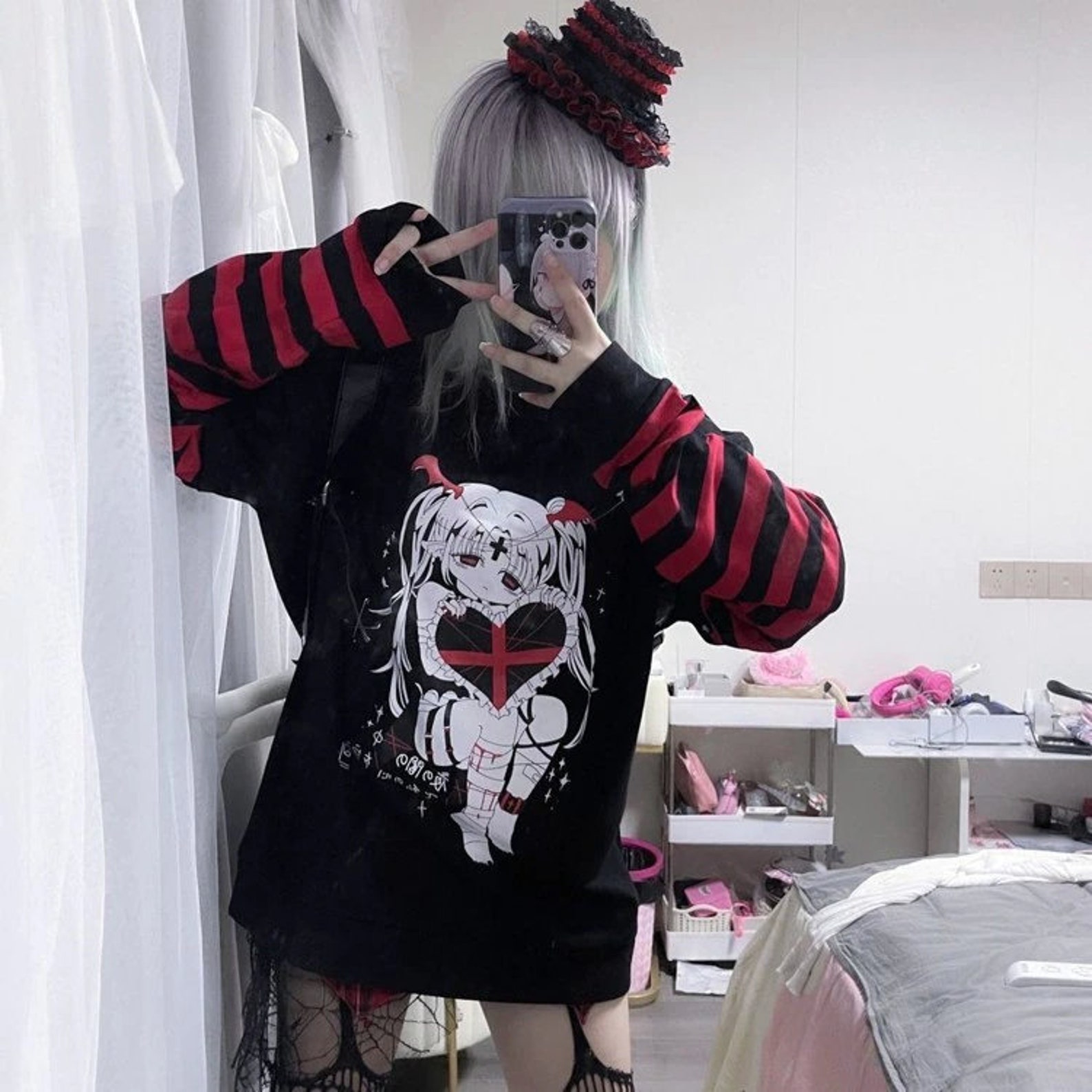 Emo Style Anime Sweatshirt Goth Clothing Emo Clothing - Etsy