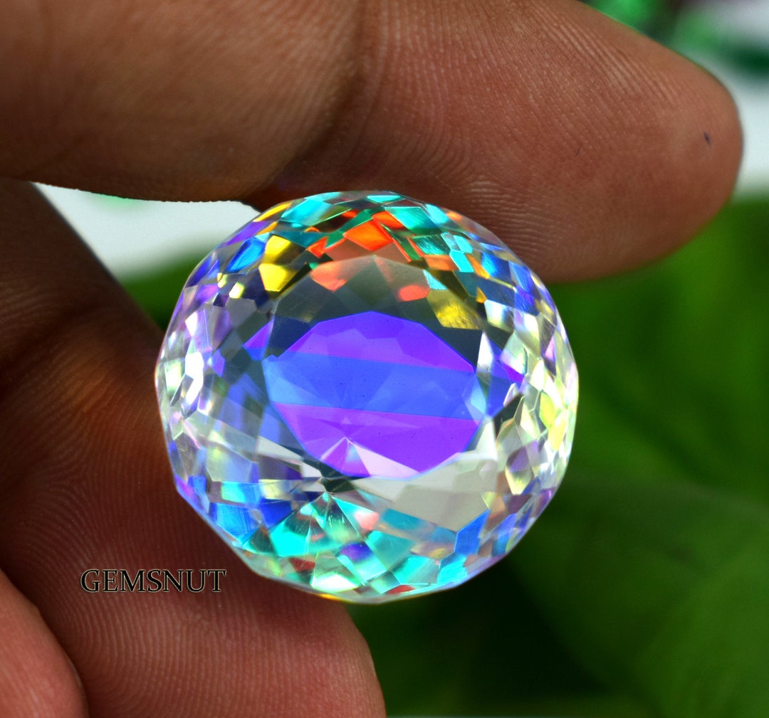 Loose Mystic Quartz 48-51 Cts Rainbow Shade Round Shape Certified ...