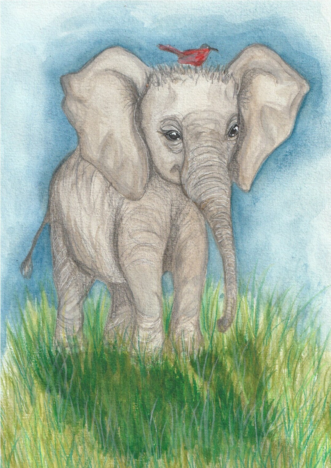 Print Elephant Pencils and Watercolor - Etsy