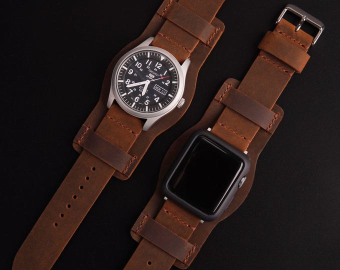 Handmade Leather Watch Cuff Strap, Vintage Style, Apple Watch Band - Etsy