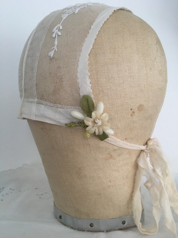 1920s wedding bonnet, antique bonnet, antike Haube, a… - Gem