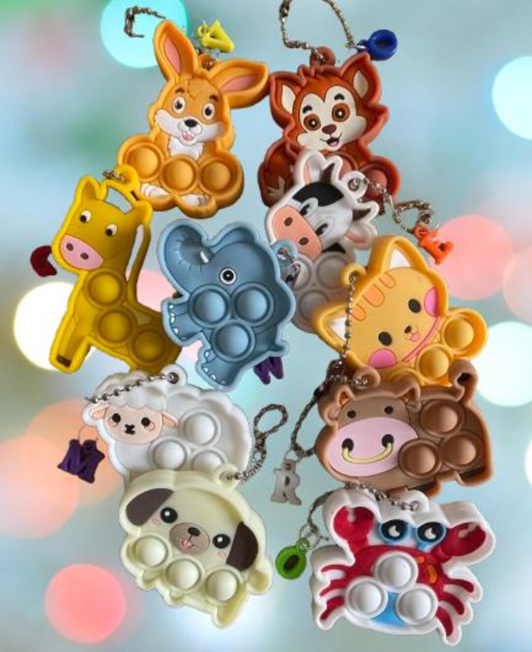 Animal Push Pop Fidget Bubble Sensory Toy Keychain With Personalised ...