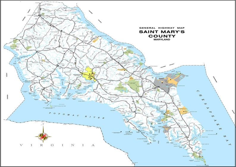 St Marys County Highway Map 2013 Maryland Ancient Vintage Old - Etsy