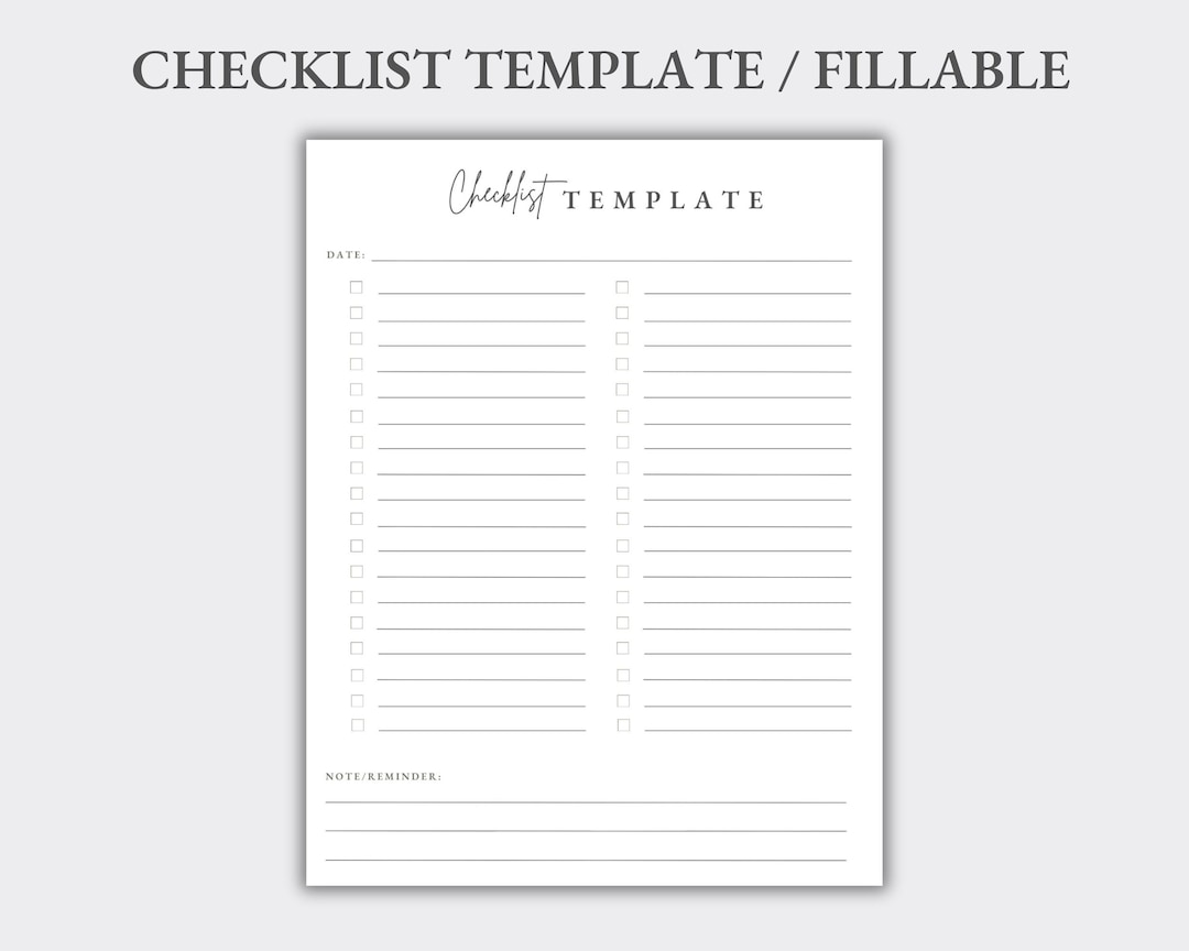Checklist Template, Fillable Checklist, Printable Checklist, Simple ...
