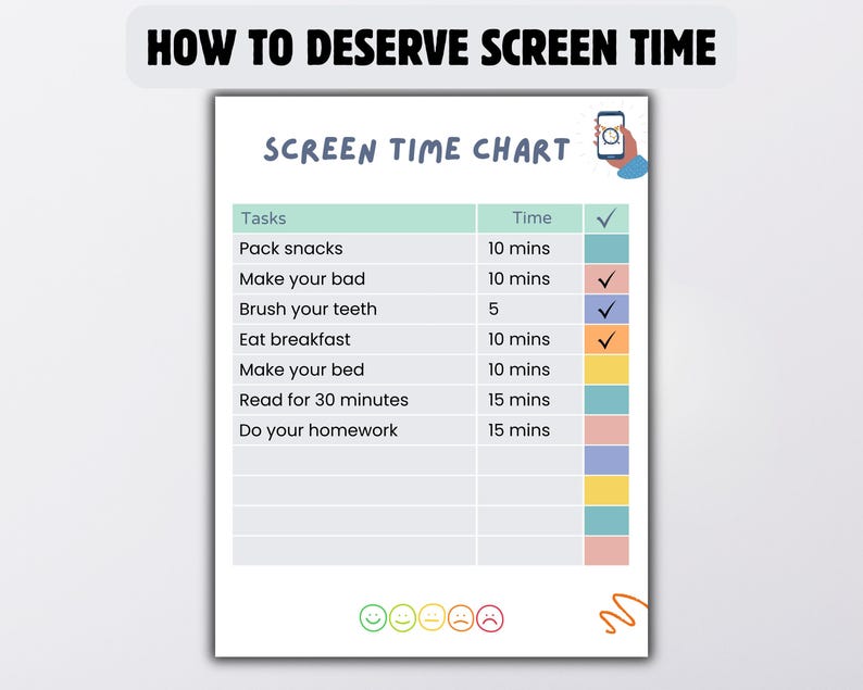 Screen Time Chart Checklist | Editable Printable Screen Time Chore ...