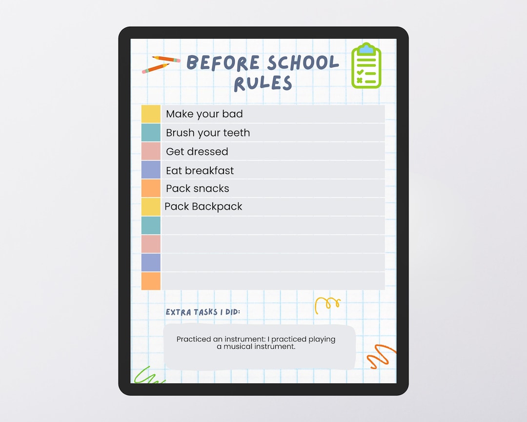Editable Before School Rules, Printable Before School Checklist, Before ...