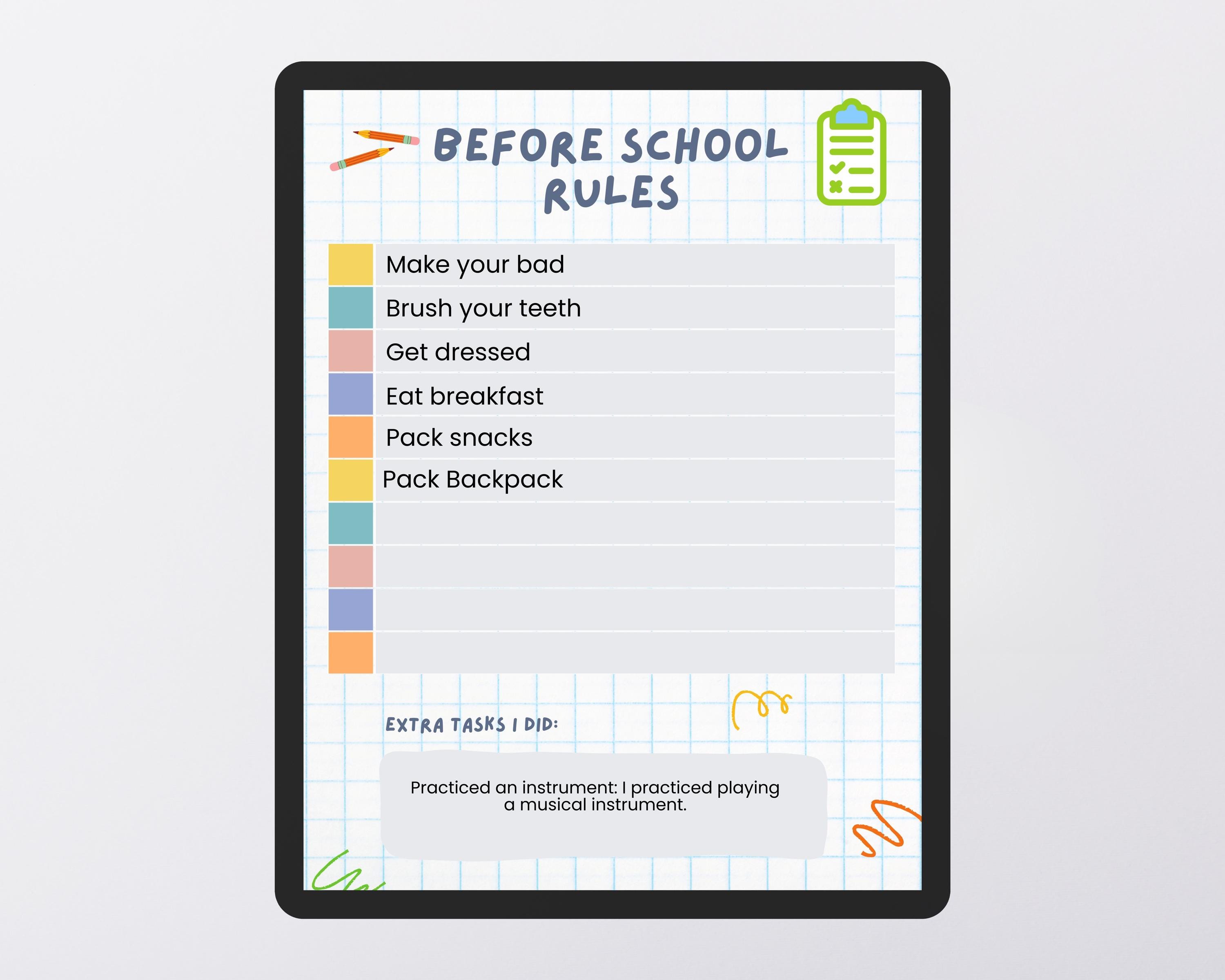 Editable Before School Rules, Printable Before School Checklist, Before ...
