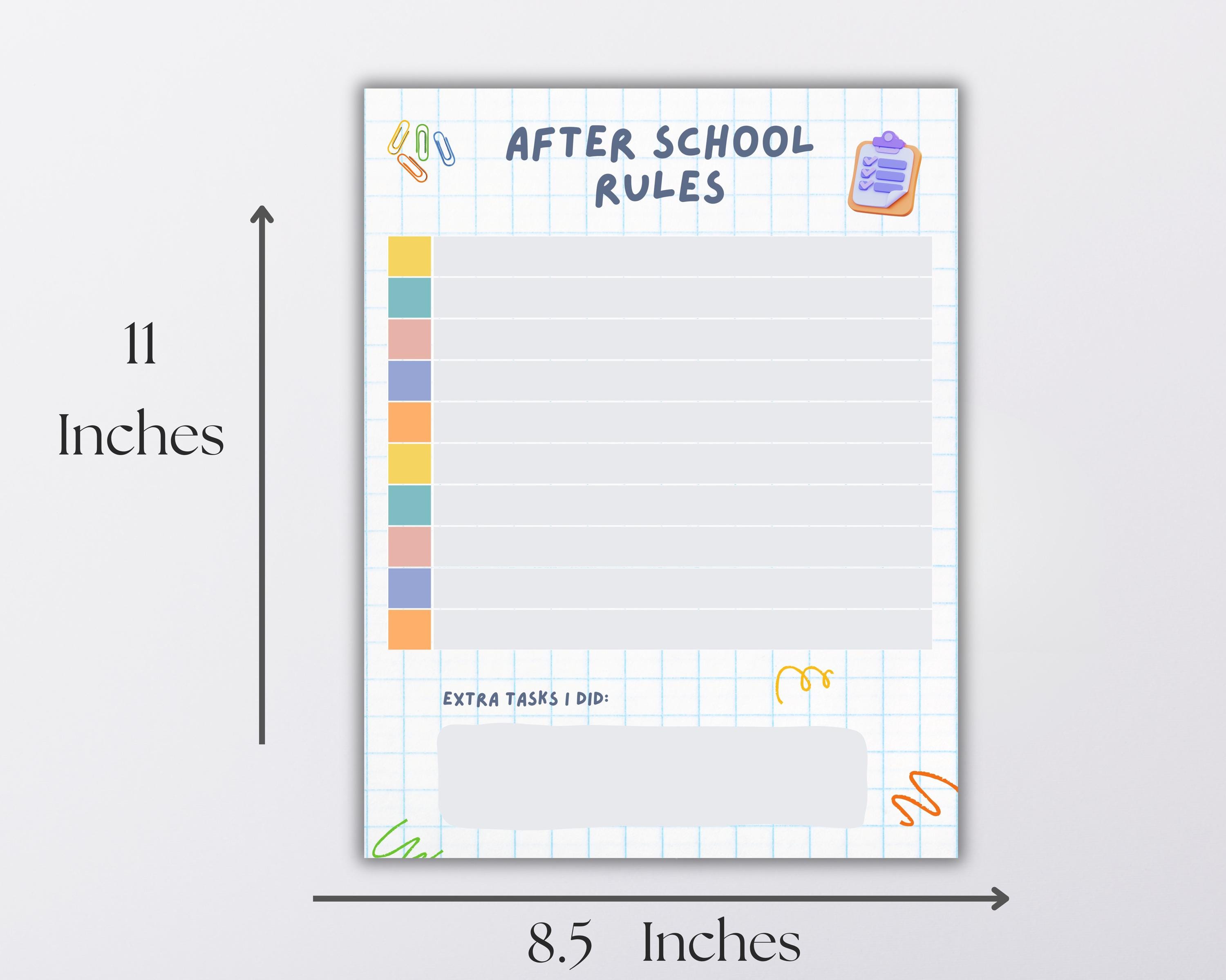 Editable After School Rules, Printable After School Checklist, After ...